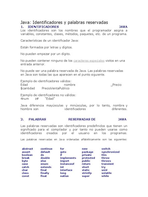 Identificadores Y Palabras Reservadas Pdf