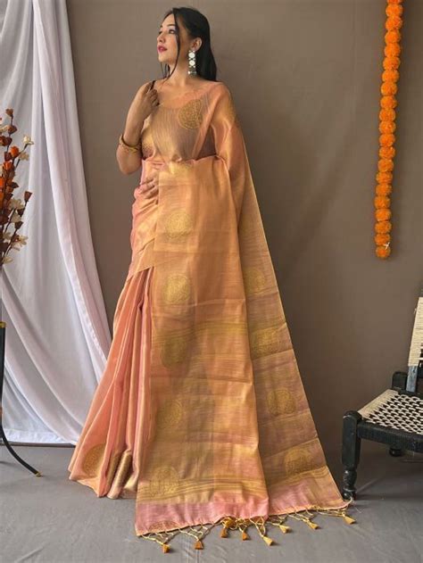 Buy Mustard Yellow Zari Weaving Tissue Silk Traditional Saree From