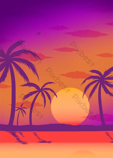 Beach Sunset Beautiful Summer Coconut Tree Background Psd Free