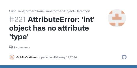 AttributeError Int Object Has No Attribute Type Issue SwinTransformer Swin