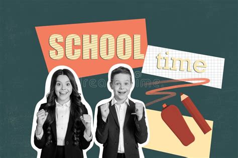 Composite Photo Collage Of Two Happy Classmates Girls Wear Uniform Jump
