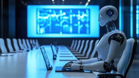 Futuristic Robot Working In A Conference Room Premium Ai Generated Image