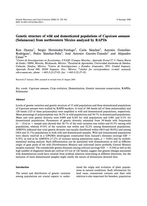 Genetic Structure Of Wild And Domesticated Populations Of Capsicum