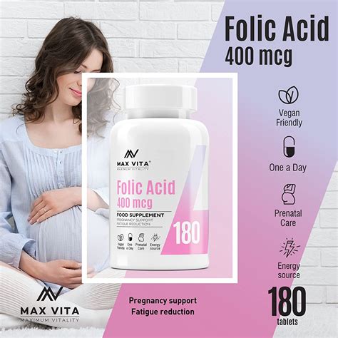 Folic Acid 400 Mcg Vitamin B9 Pregnancy Care Maternal Tissue Growth