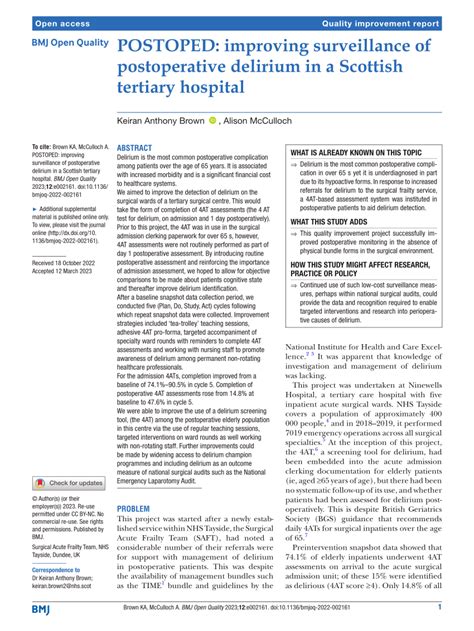 Pdf Postoped Improving Surveillance Of Postoperative Delirium In A