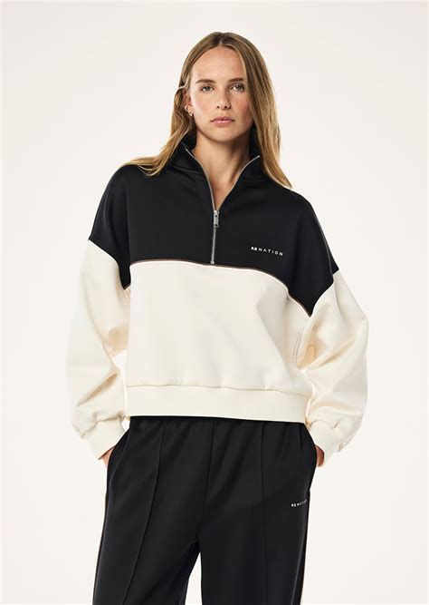 Boundless Zip Neck Sweat Whisper White Pe Nation