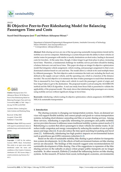Pdf Bi Objective Peer To Peer Ridesharing Model For Balancing