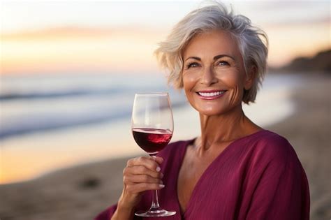 Premium Ai Image Close Up Portrait Of Mature Senior Woman With Wine