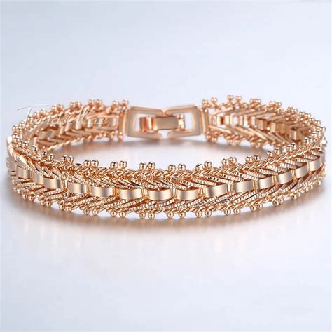 585 Rose Gold Filled Womens Bracelet Hand Catenary V Type Link Bangle