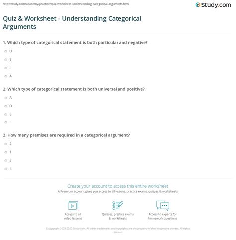 Quiz And Worksheet Understanding Categorical Arguments