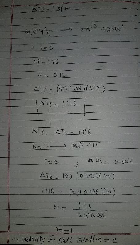 Calculate The Molality Of NaCl Solution Whose Elevation In Boiling Point Is Numerically Equal To