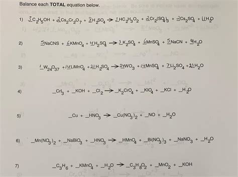 Solved Balance Each TOTAL Equation Below 1 Chegg