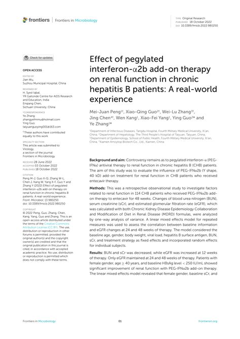 Pdf Effect Of Pegylated Interferon α2b Add On Therapy On Renal