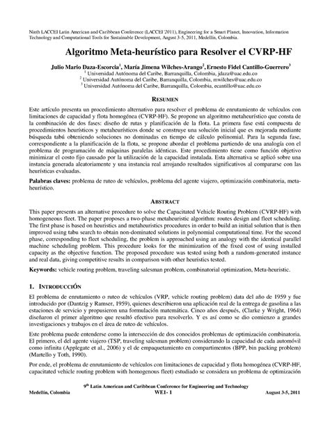 Algoritmo Meta Heuristico Para Resolver 9 Th Latin American And