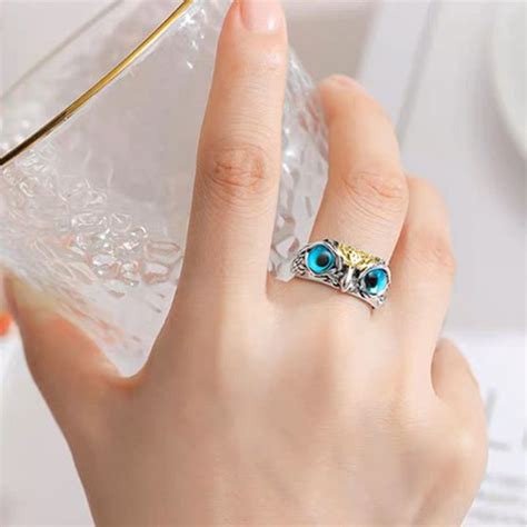 Cod💥ka Cincin Vintage Cincin Burung Hantu Setan Mata Cincin Cincin