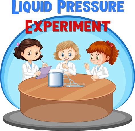 Tres estudiantes haciendo un experimento de presión líquida Vector Gratis