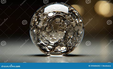 Intricate Glass Sphere On Silver Background Vray Tracing Art Stock