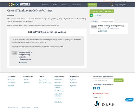 Critical Thinking In College Writing Oer Commons