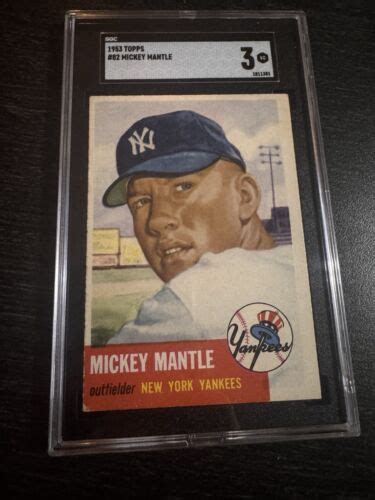 1953 Topps 82 Mickey Mantle Sgc Vg 3 New York Yankees Centered