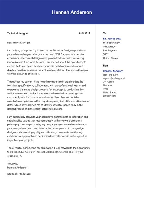 Technical Designer Cover Letter Example For 2024 Expert Tips