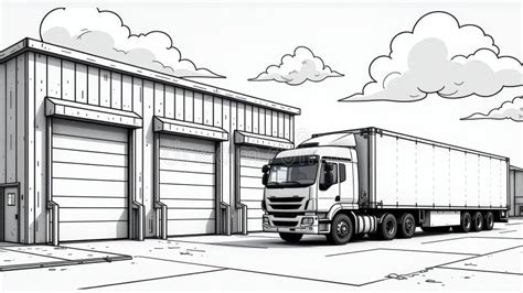 Sketch Style Semi Truck At Warehouse Loading Dock Stock Illustration
