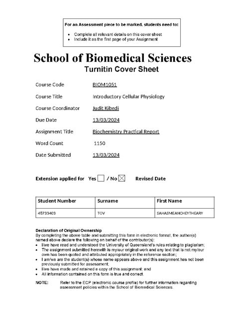 BIOM1051 Biochemistry Practical Worksheet Course Code BIOM Course