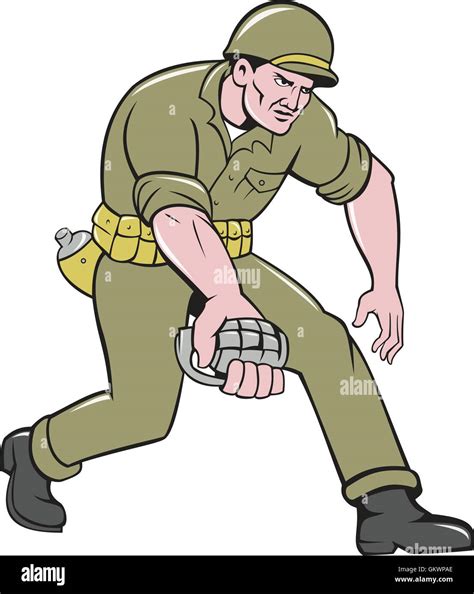 World War Two Soldier American Grenade Cartoon Stock Vector Image And Art