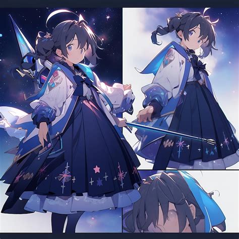 Hand Drawn Female Average Height Magical Girl Costume With A Staff And Anime Illustration