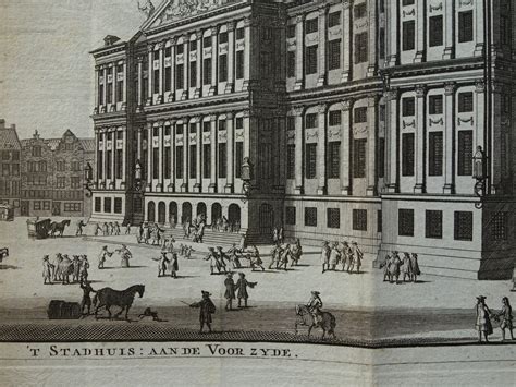 Oude Prent Van Paleis Op De Dam Amsterdam Originele Antieke Gravure St