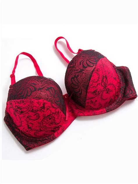 Plus Size Contrast Lace Jacquard Full Coverage Bra Womens Plus Medium