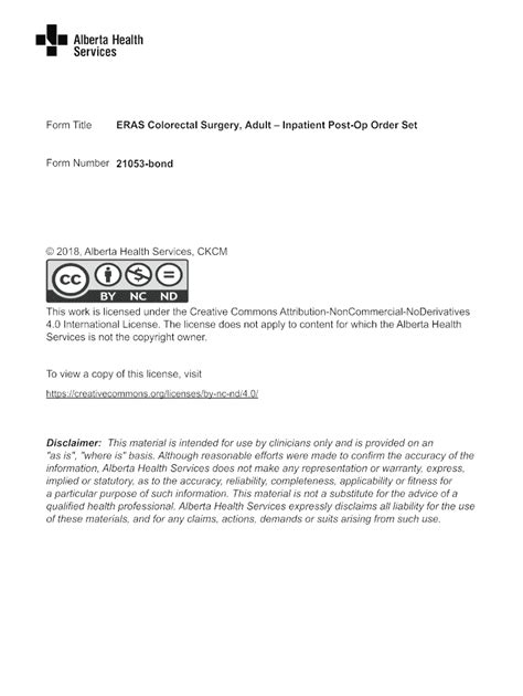 Fillable Online Eras Colorectal Surgey Adult Inpatient Post Op Order