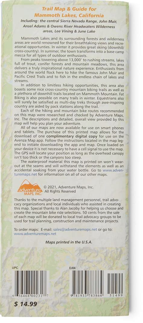 Adventure Maps Mammoth Lakes Trail Map Rei Co Op In 2025 Mammoth