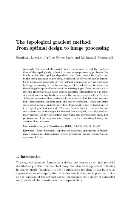 Pdf The Topological Gradient Method From Optimal Design To Image Processing