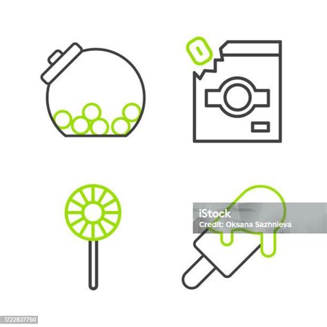 세트 라인 아이스크림 롤리팝 과자를 위한 사탕 포장 및 아이콘 안에 사탕이 있는 유리 항아리 벡터 0명에 대한 스톡 벡터 아트
