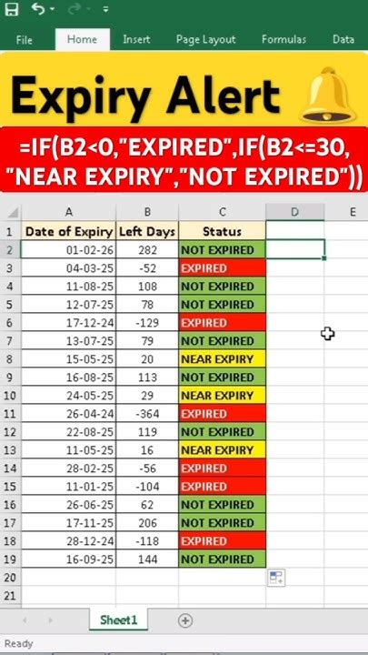 How To Create An Expiry Alert In Excel‼️shorts Youtube