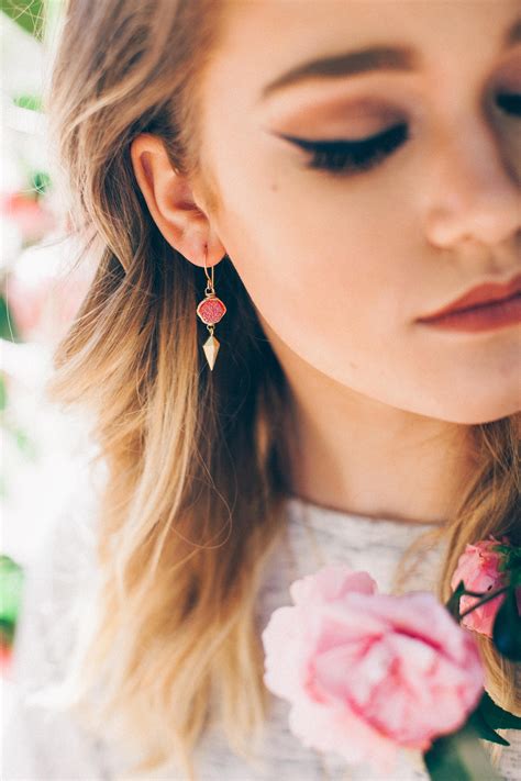 Druzy Dangle Earrings Geometric Drop Gemstone Earrings Etsy