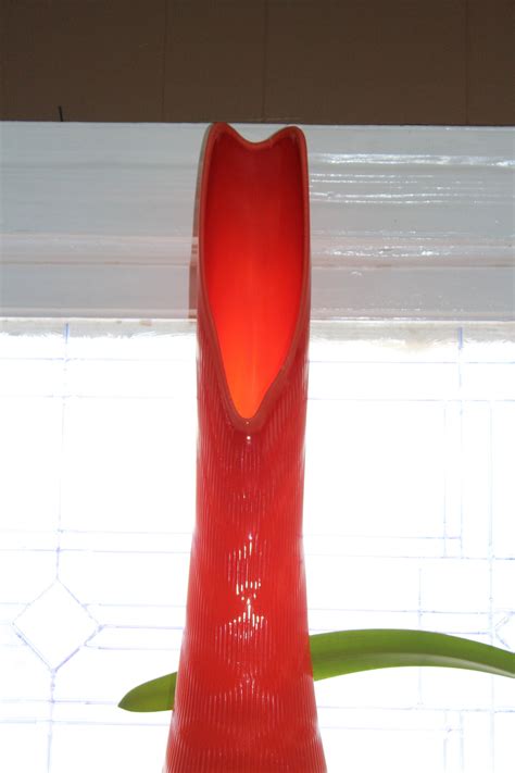 Huge 31 Orange Swung Glass Floor Vase Vintage Mid Century Modern