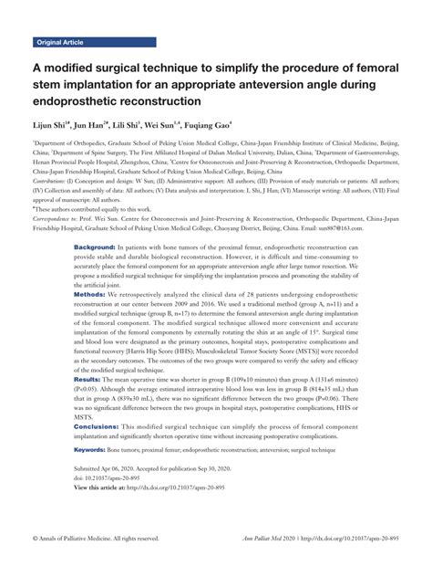 Pdf A Modified Surgical Technique To Simplify The Procedure Of Femoral Stem Implantation For