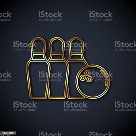 黃金線保齡球針和球圖示孤立在黑色背景運動器材向量向量圖形及更多10號圖片 10號 一個物體 九柱遊戲 Istock