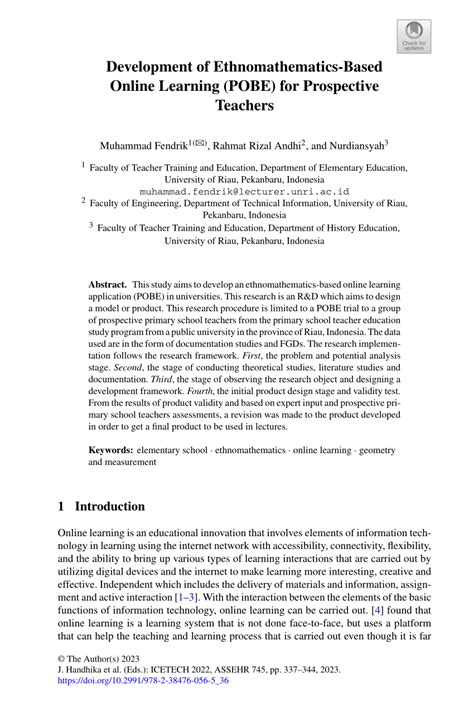 Pdf Development Of Ethnomathematics Based Online Learning Pobe For Prospective Teachers