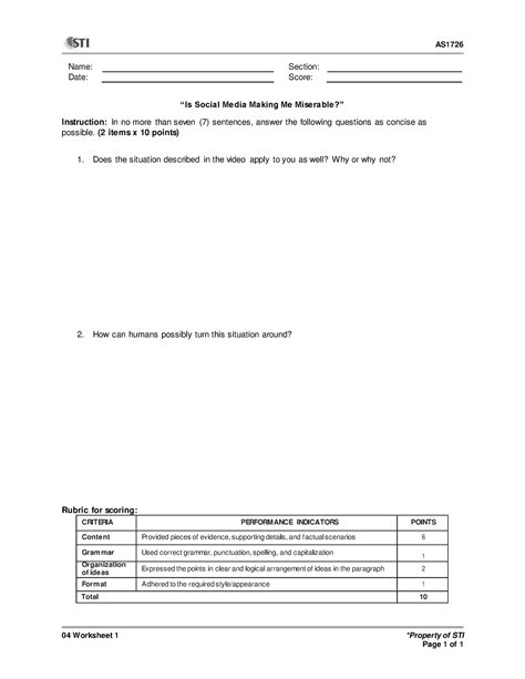 04 Worksheet 1 As 04 Worksheet 1 Property Of Sti Page 1 Of 1 Name Section Date Score Is
