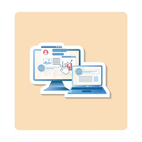 It Management Sticker Illustration Monitor Gear Hand Chart Arrow Editable Vector Graphic