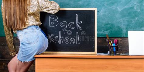 Student Teacher Mini Skirt Buttocks Sit Table Blackboard Inscription