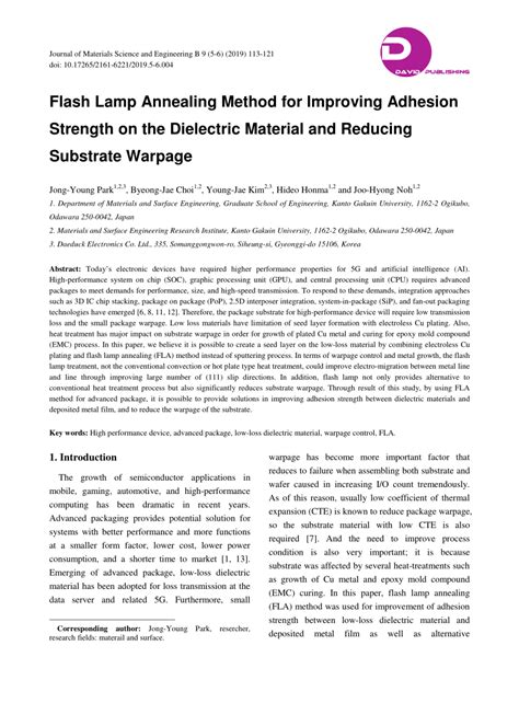 Pdf Flash Lamp Annealing Method For Improving Adhesion Strength On The Dielectric Material And