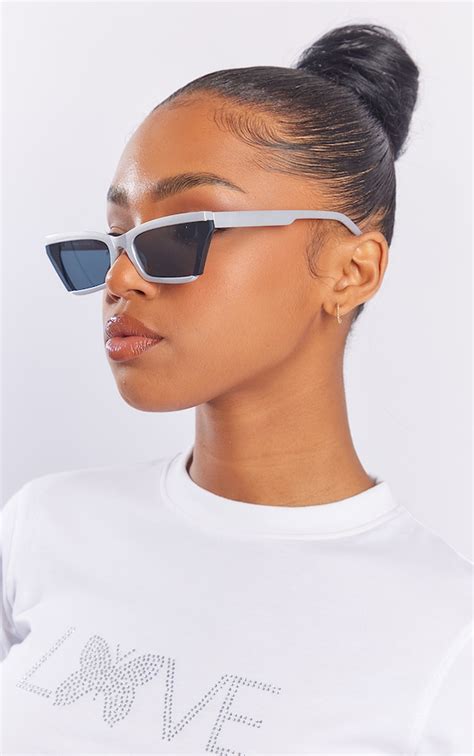 Silver Metal Double Flared Cat Eye Sunglasses Prettylittlething