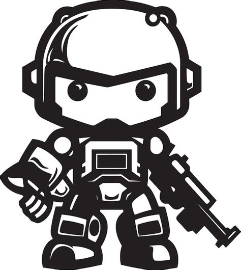 Mini Mech Tiny Combat Robot In Black Vector Logo Adorable Defender Cute