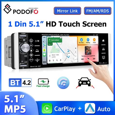Podofo Reproductor Multimedia MP5 Para Coche Carplay Pulgadas Con Radio