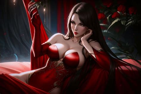 Premium Ai Image A Woman In A Red Lingerie Posing For A Picture