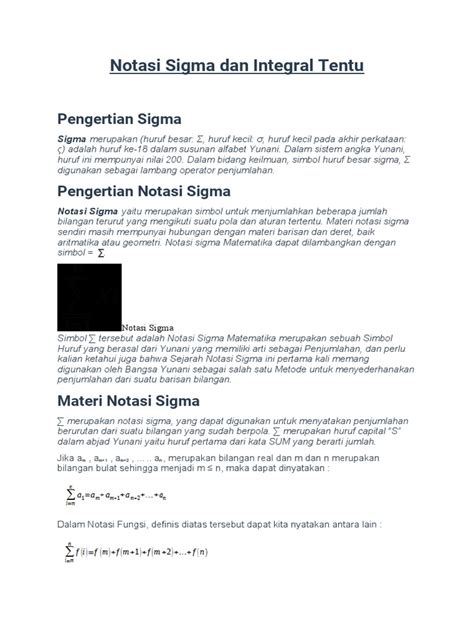Pengertian Notasi Sigma Dan Integral Tentu Pdf