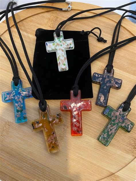 Murano Inspired Cross Glass Pendant Necklace Bohemian Jewelry Etsy
